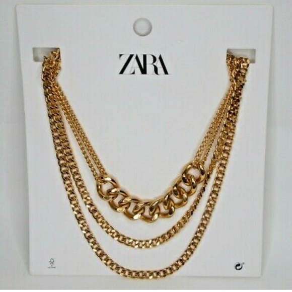 Zara | Jewelry | Zara Triple Gold Metal Chain Link Necklace Statement ...